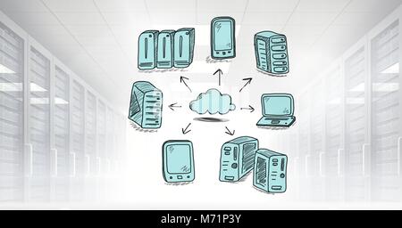 Servers network drawing doodles Stock Photo - Alamy
