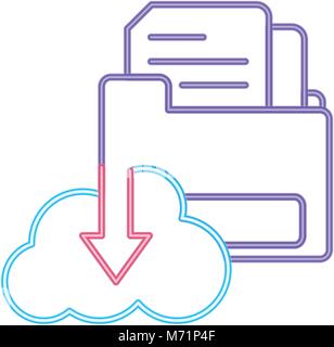 line documents inside file folder and cloud downloading vector ...