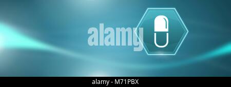 medication pill icon in hexagon interface Stock Photo - Alamy