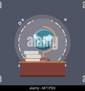 desk with geography tools and books over gray background, colorful ...