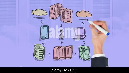 Servers network doodle being drawn by businesswoman's hand Stock Photo ...