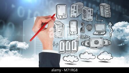 Servers network doodle being drawn by businessman's hand Stock Photo ...
