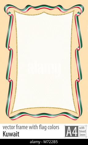 Frame and border of ribbon with Kuwait flag, template elements for your ...