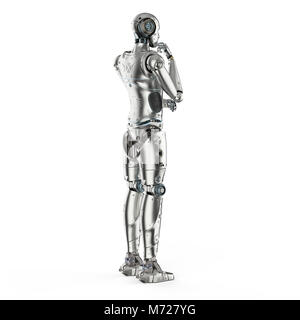 3d rendering rear view humanoid robot arm crossed on white background ...