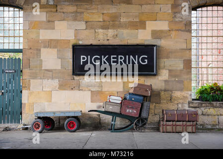 Sign at Pickering railway station on the North Yorkshire Moors Railway ...