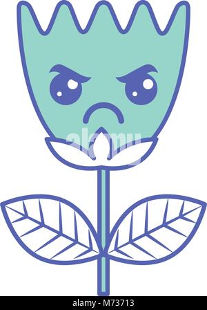 kawaii angry flower tulip leaves cartoon vector illustration sketch ...