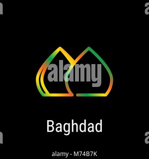 Baghdad, Iraq Vector Line Icon with Red Ribbon Isolated on White ...