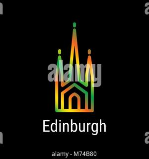 Edinburgh, Scotland Vector Line Icon with Red Ribbon Isolated on White ...