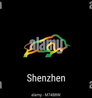 Shenzhen, China Vector Line Icon with Red Ribbon Isolated on White ...