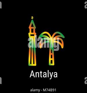 Antalya, Turkey Vector Line Icon with Red Ribbon Isolated on White ...