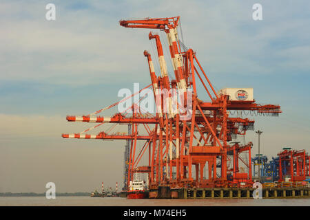 Myanmar (Burma) - Yangon (Rangoon), the cargo port. Transport coconuts ...