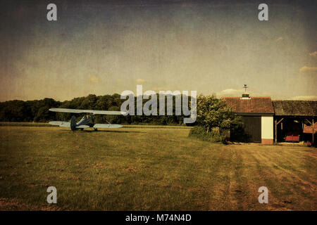 Biplane landing on the grass Stock Photo - Alamy