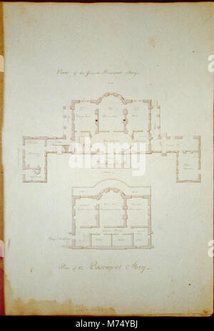 A detailed architectural plan of the basement story of a building ...