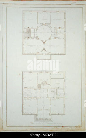 A detailed architectural plan of the basement story of a building ...