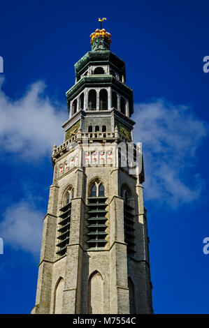 Church tower, Lange Jan church, Middelburg, Walcheren peninsula ...