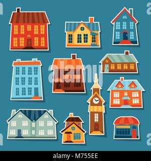 Town icon set of cute colorful houses Stock Vector Image & Art - Alamy