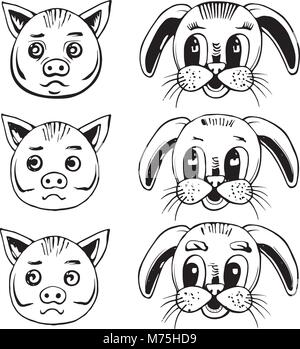 sketch of cute rabbit animal icon over white background, vector ...