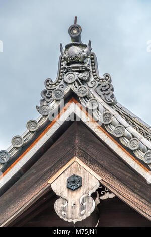 Onigawara 鬼瓦 Ogre goblin tile gargoyle style roof ornament at Taiseidan ...