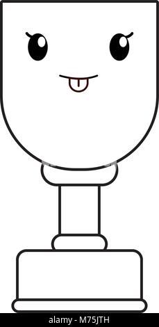uncolored, kawaii trophy cup over white background vector illustration ...