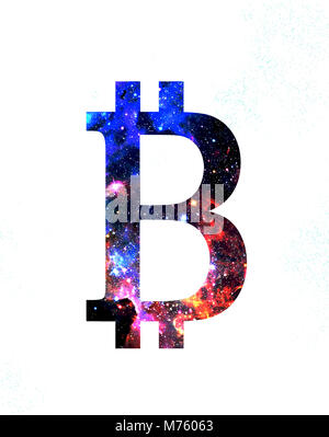 Symbol of cryptocurrency bitcoin, cosmic space version, copy space ...