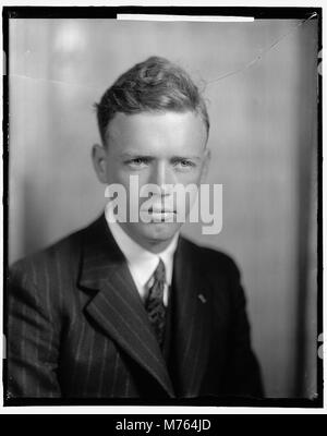 A portrait of Charles Lindbergh, renowned American aviator, famous for ...