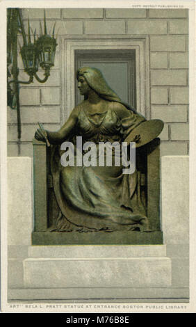 The Bela L. Pratt statue stands at the entrance of the Boston Public ...