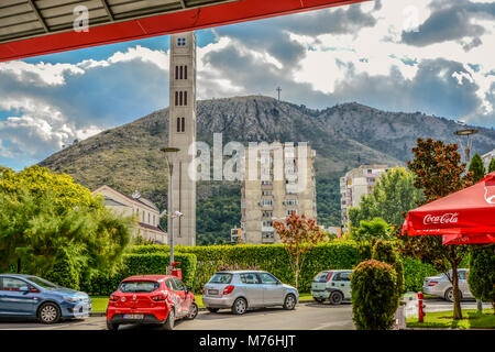 View on Hum Hill with over 30 meter Cross monument in Mostar city ...