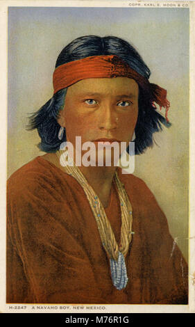 A portrait of a Navajo boy from New Mexico, captured in a photograph by ...