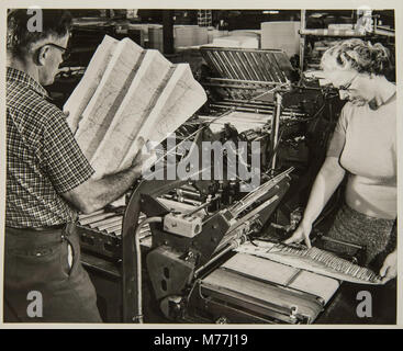 A photograph depicting the book manufacturing process, specifically ...