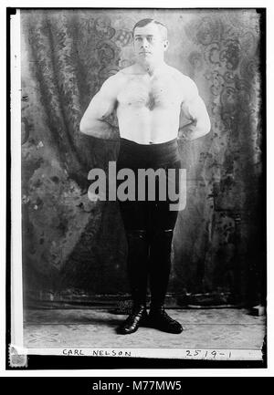 A black and white portrait of Carl Nelson, an American wrestler. The ...