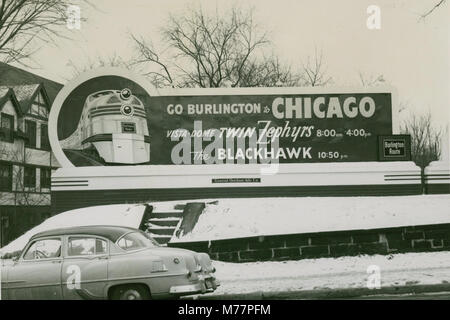 A photograph of an outdoor billboard for the Chicago, Burlington ...