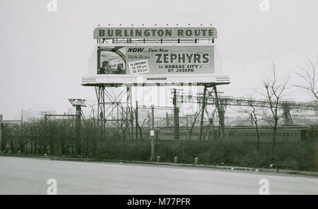 A 1953 outdoor billboard for the Chicago, Burlington & Quincy Railroad ...