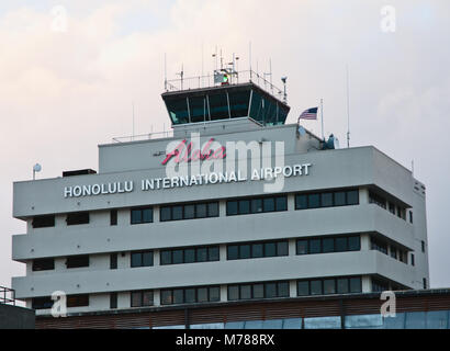 A view of the control tower and terminal at Honolulu International ...