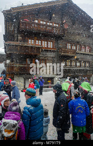 Traditional carnival in Evolene, Val d'Herens, Valais, Swiss Stock ...