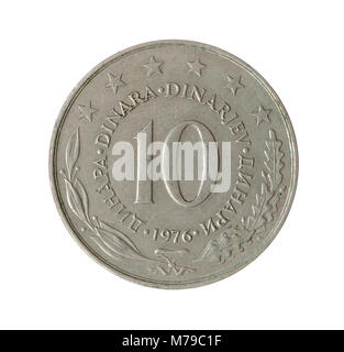 Obverse of 10 Dinar coin made by Serbia in 2003, that shows Monastery ...