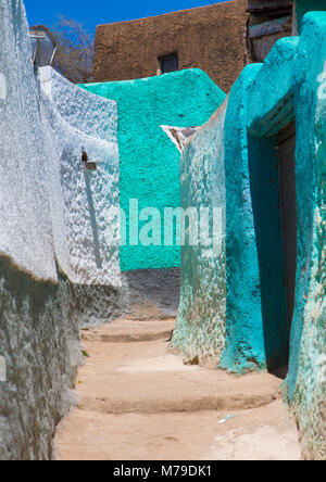 Harari street with colorful limestone walls in the old town centre ...