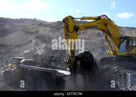 Hwange Colliery, Zimbabwe - 22 March 2015 : Coal trucks on a huge open ...
