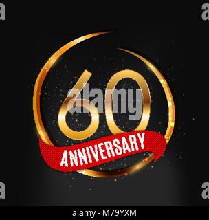 Template Gold Logo 60 Years Anniversary with Ribbon and Balloons Vector ...