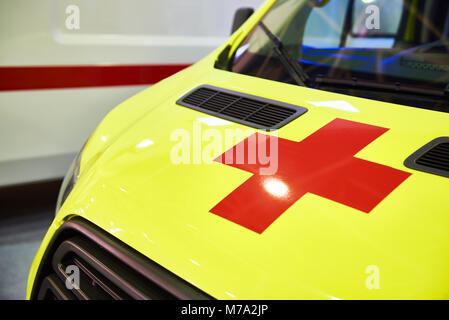 Front hood of an Emergency Vehicle Ambulance mirror image Stock Photo ...