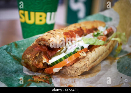Subway six inch meatball marinara sandwich in the uk with coffee Stock ...