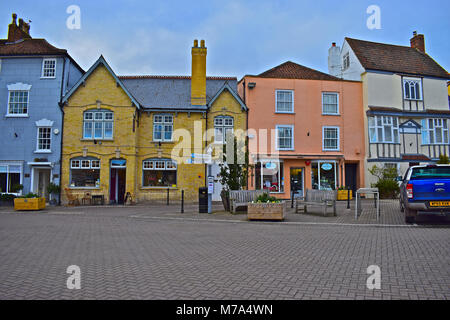 The medieval square in Axbridge, Somerset, England, UK. The half ...