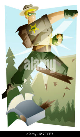 Illustration of superhero punching front full body front view isolated ...
