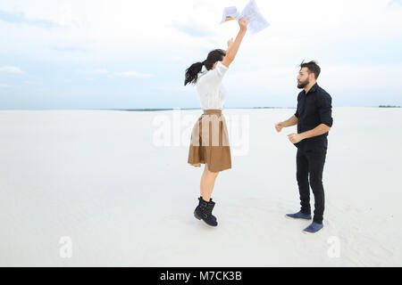 future journalists happy male and female promote project of Stock Photo ...