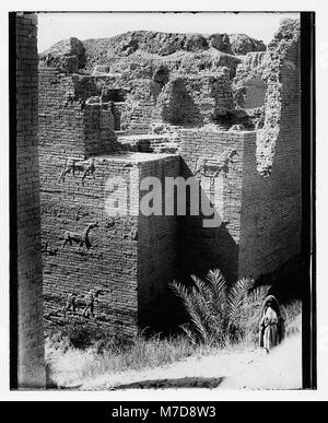 A photograph of the Ishtar Gate in Babylon, Iraq, showcasing its ...