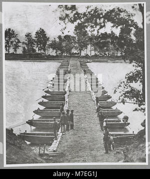 A pontoon bridge spans the James River, providing temporary or ...
