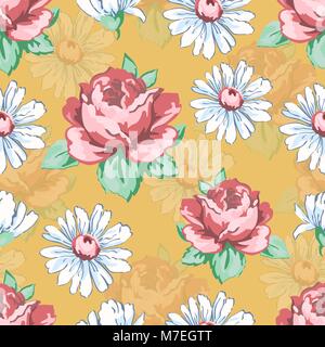 Floral seamless pattern with flower rose. Abstract swirl line bloom ...