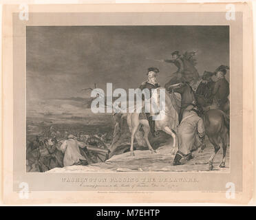 An engraving depicting George Washington at the Battle of Trenton ...