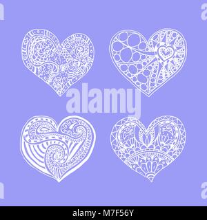 Hand drawn hearts in zentangle style. Pattern for coloring book. Made ...