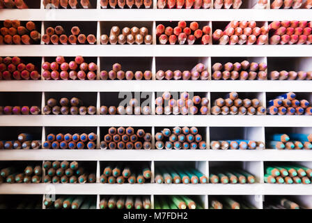 large choice of multicolored pencils for drawing in art shop Stock ...