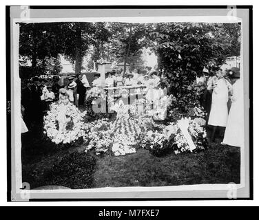 Wilbur Wright funeral - floral decorations at the grave, Photograph shows mourners and floral ...